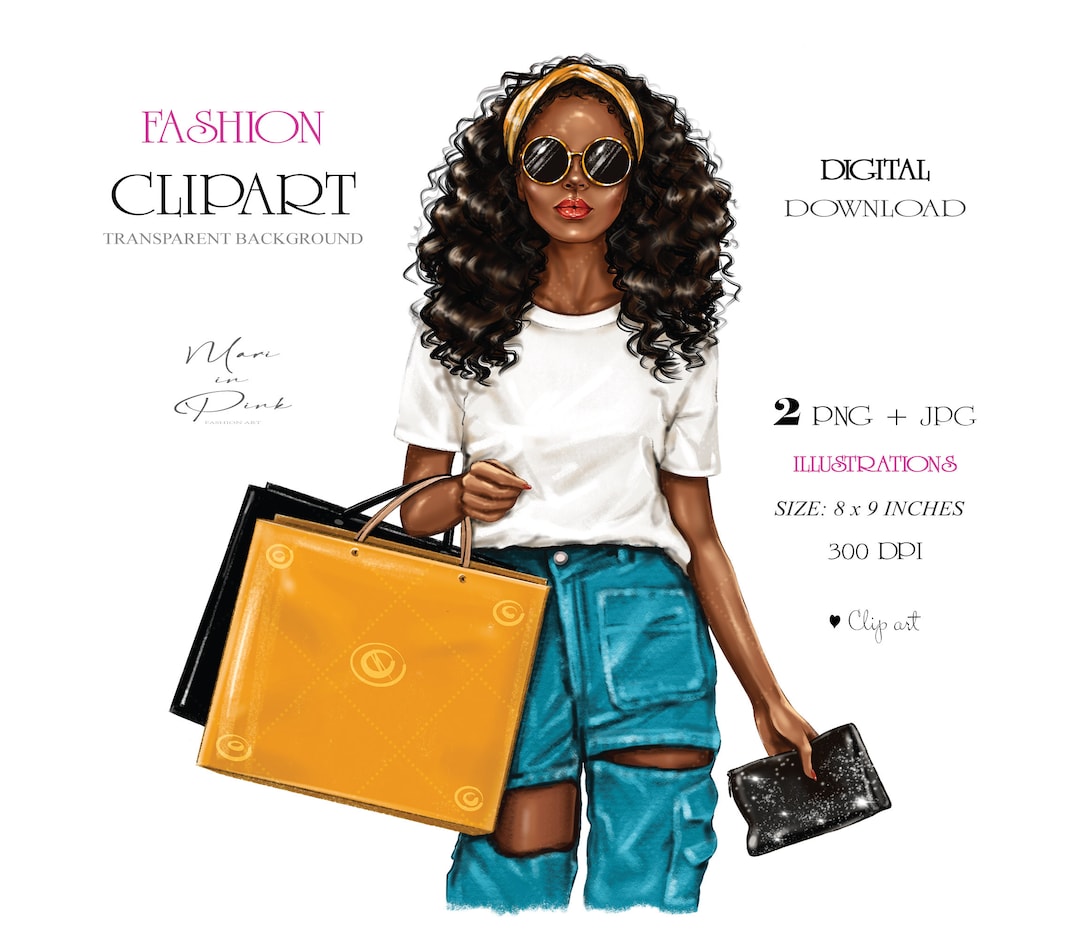 Black Woman Clipart, African American Girl, Shopping Bag Clipart, Girl ...