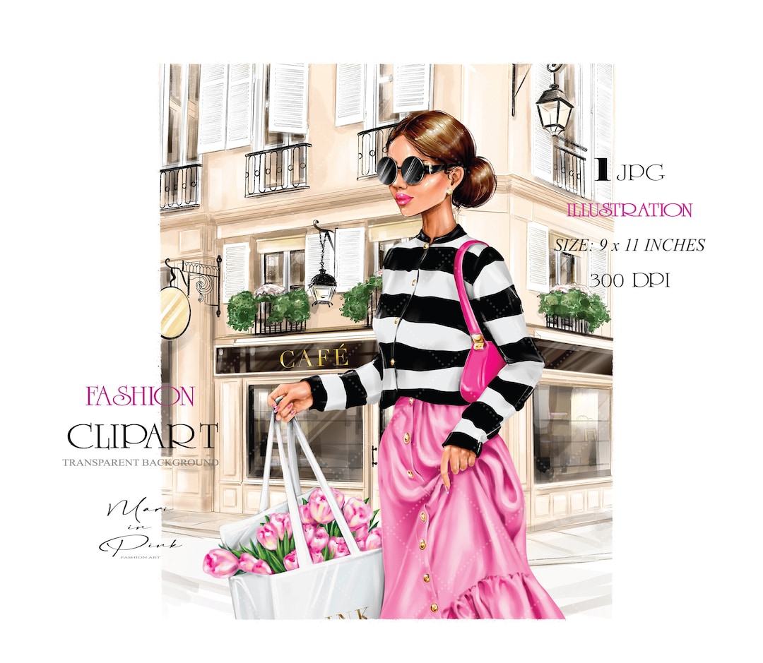 Digital Fashion Paris Street Illustration, Fashion Clipart, Girl ...