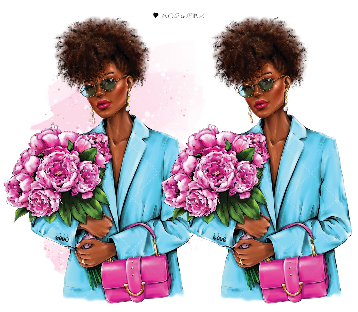 Black Woman Clipart African American Girl Girl With Flowers - Etsy