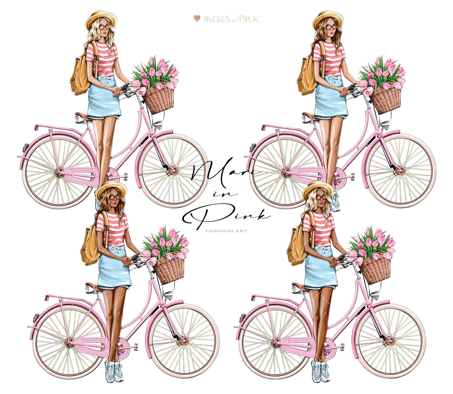 Bicycle Clipart Girl Clipart Fashion Girl Bike Clipart - Etsy