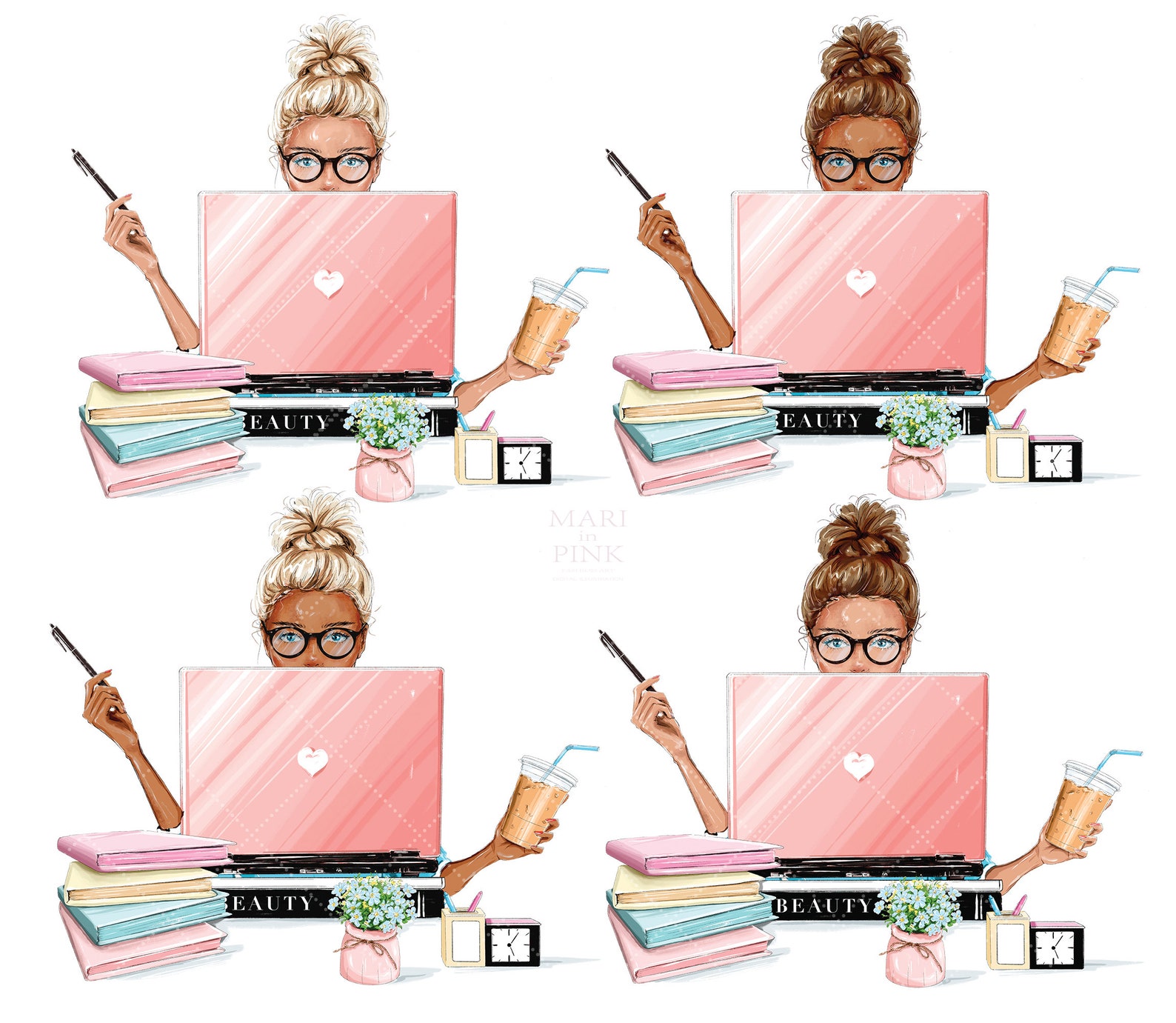 Girl With Laptop, Working Woman, Blonde With Laptop, Fashion Clipart ...