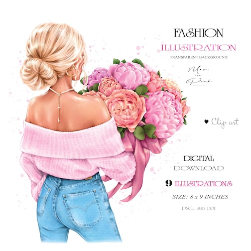 Spring Girl Illustration Clipart Fashion Girl With Flowers - Etsy