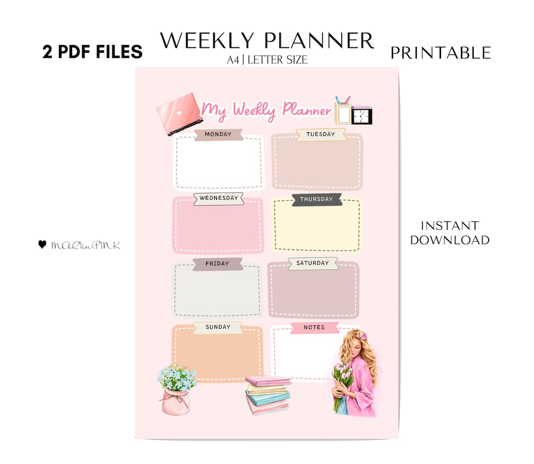 Weekly Planner Printable Digital Download Fashion Planner Girly Planner ...