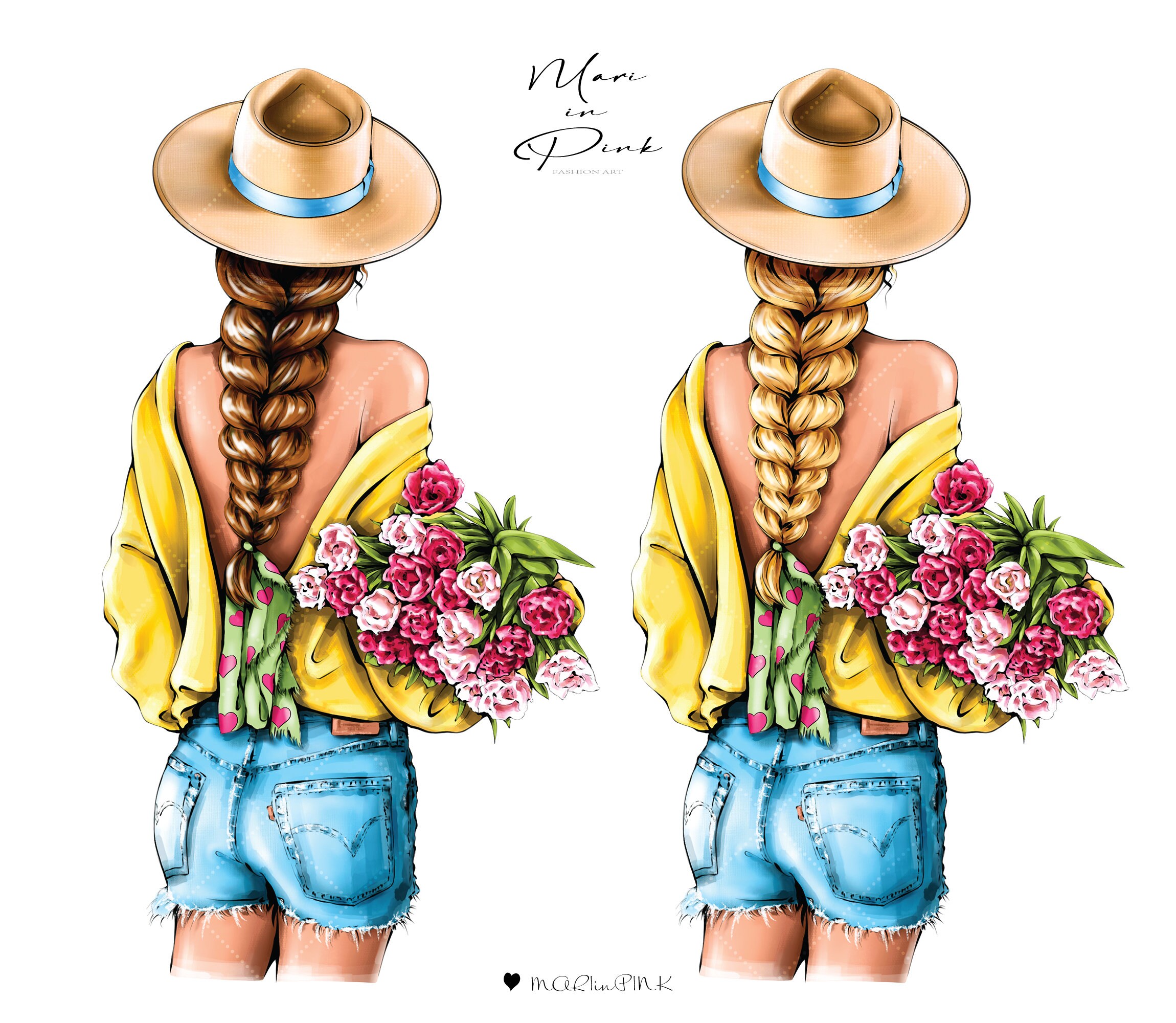 Girl With Flowers Clipart, Girl Clipart, Flowers Clipart, Fashion ...