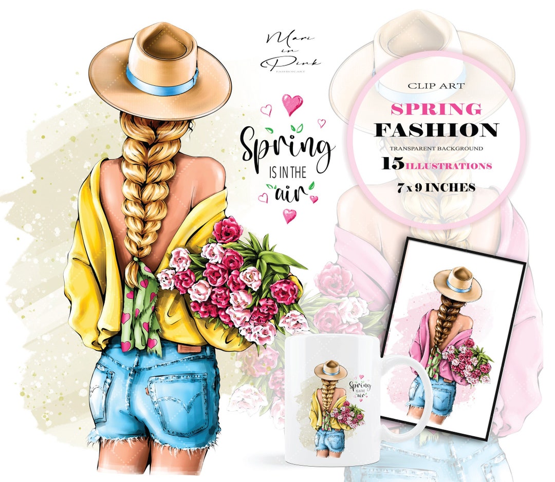 Girl With Flowers Clipart, Girl Clipart, Flowers Clipart, Fashion ...