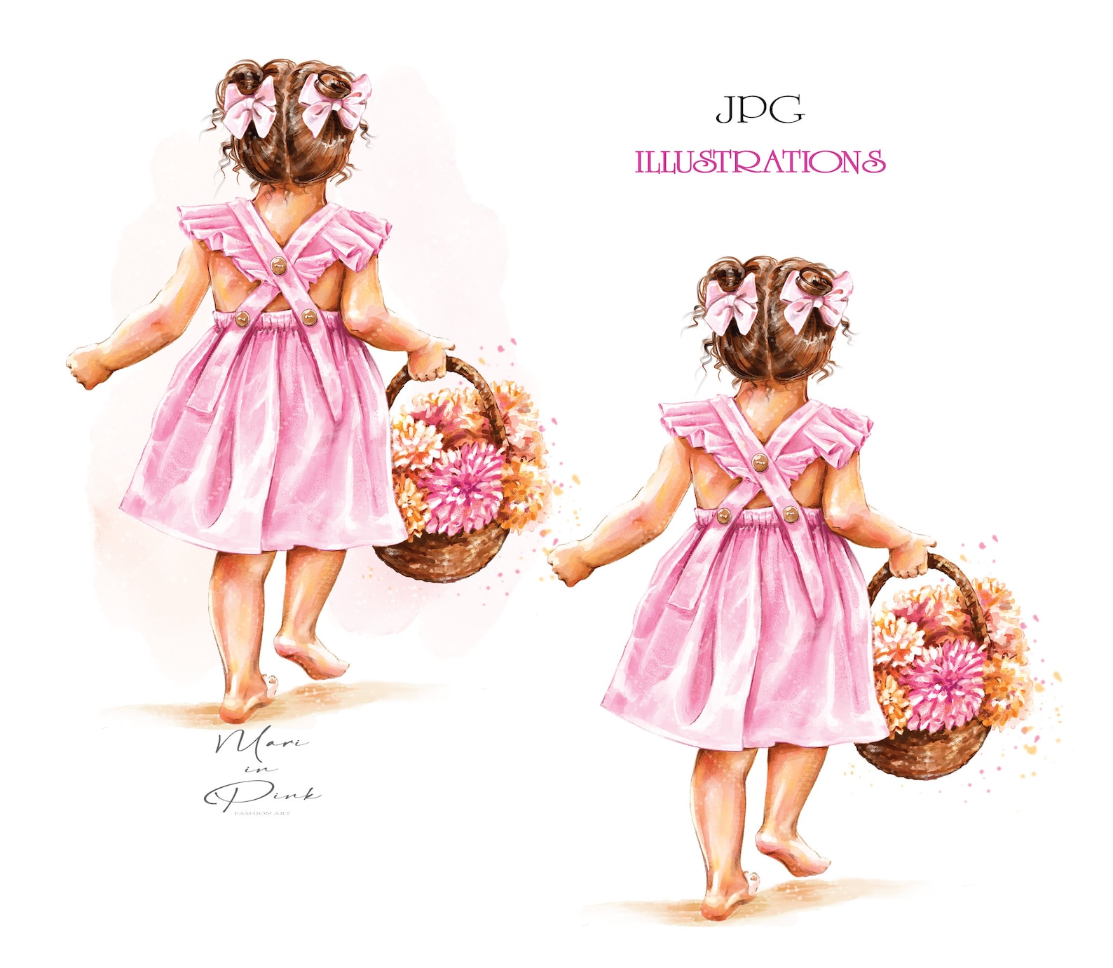 Little Girl Clipart, Watercolor Clipart, Girl With Flowers Clipart ...