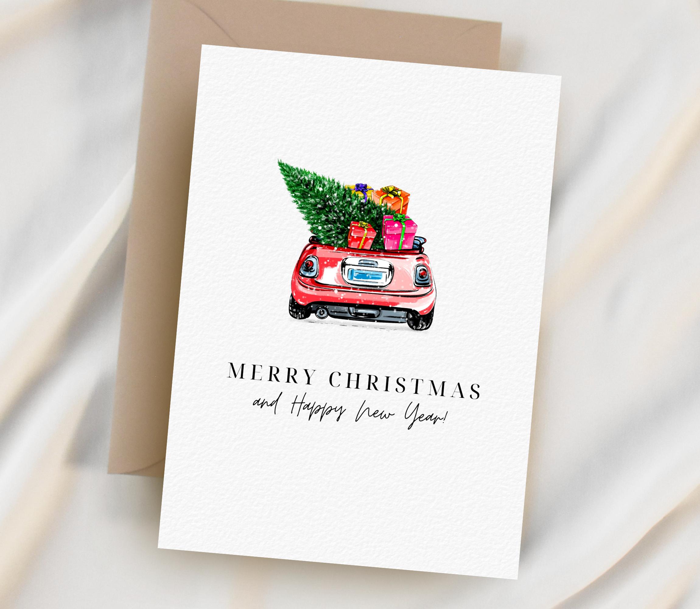 Christmas Card - DIGITAL Download - Printable Christmas Card Red Car ...