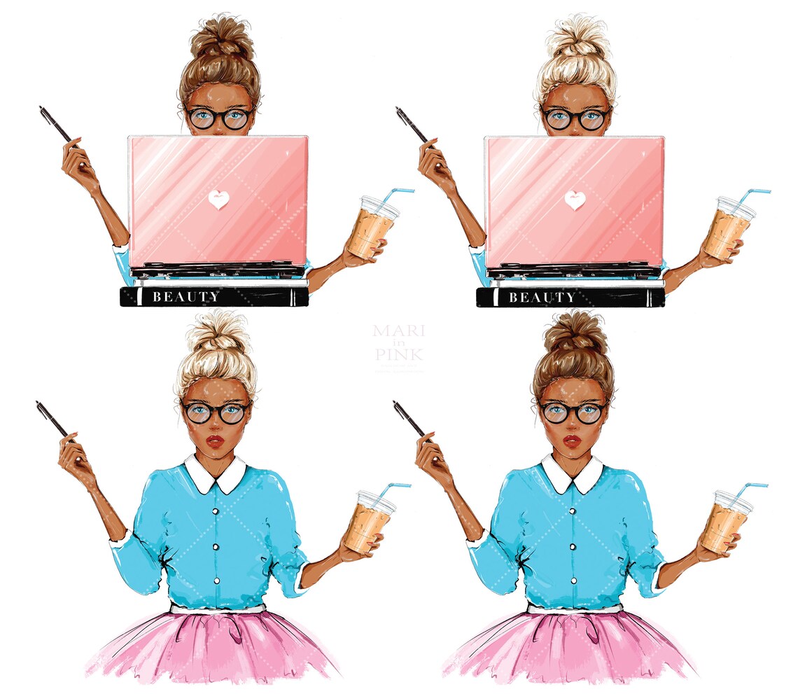Girl With Laptop, Working Woman, Blonde With Laptop, Fashion Clipart ...