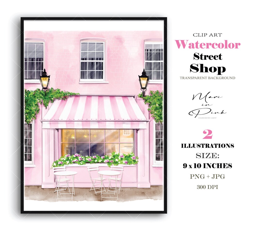 Digital Watercolor Street Shop, Exterior Illustration, Printable Art ...