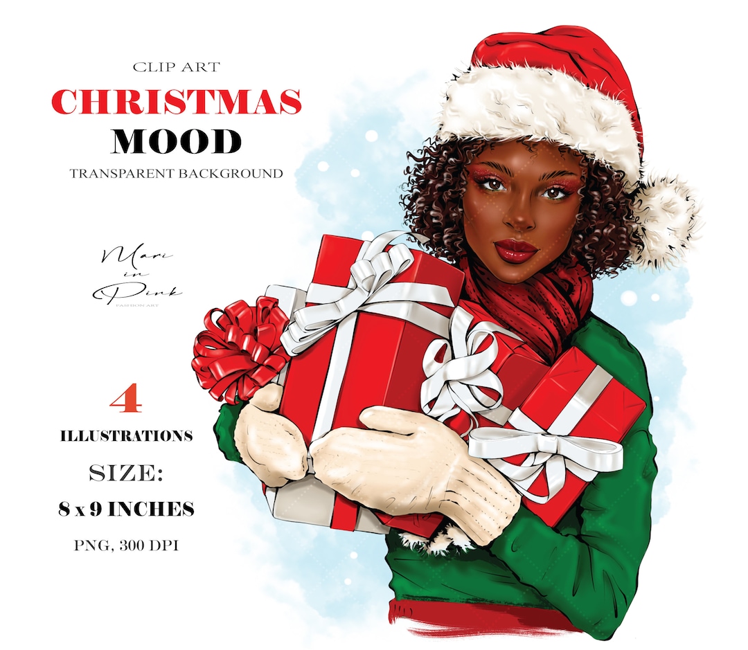 Christmas Clipart, African American Woman, Black Woman Clipart, Winter ...