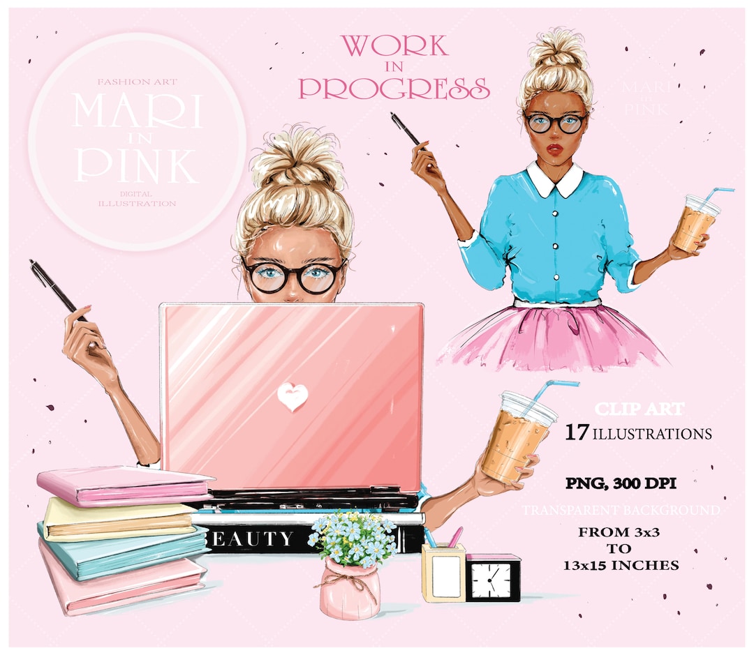Girl With Laptop, Working Woman, Blonde With Laptop, Fashion Clipart ...