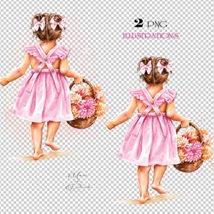Little Girl Clipart, Watercolor Clipart, Girl With Flowers Clipart ...