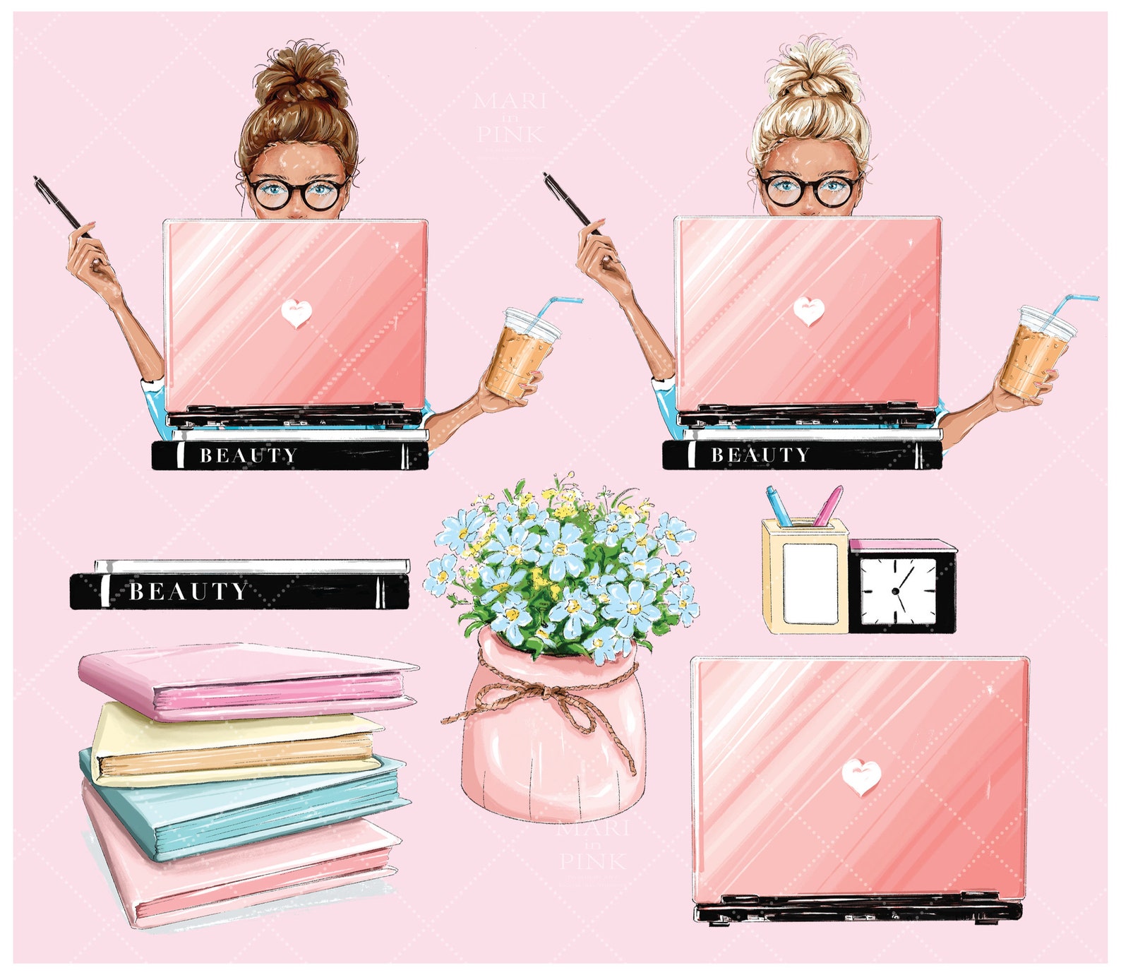 Girl With Laptop, Working Woman, Blonde With Laptop, Fashion Clipart ...