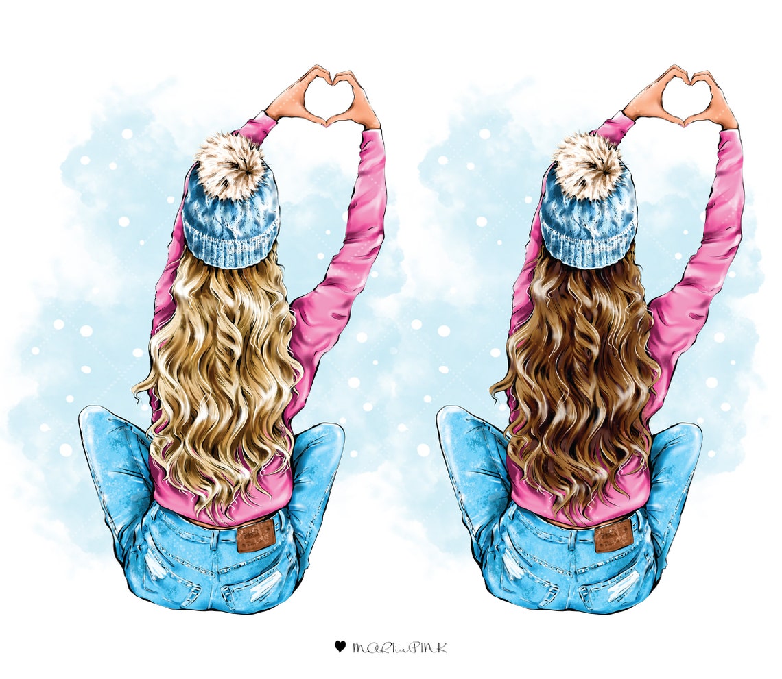 Knit Hat Clipart, Girl Sitting Back, Fashion Illustration Girl, Winter ...