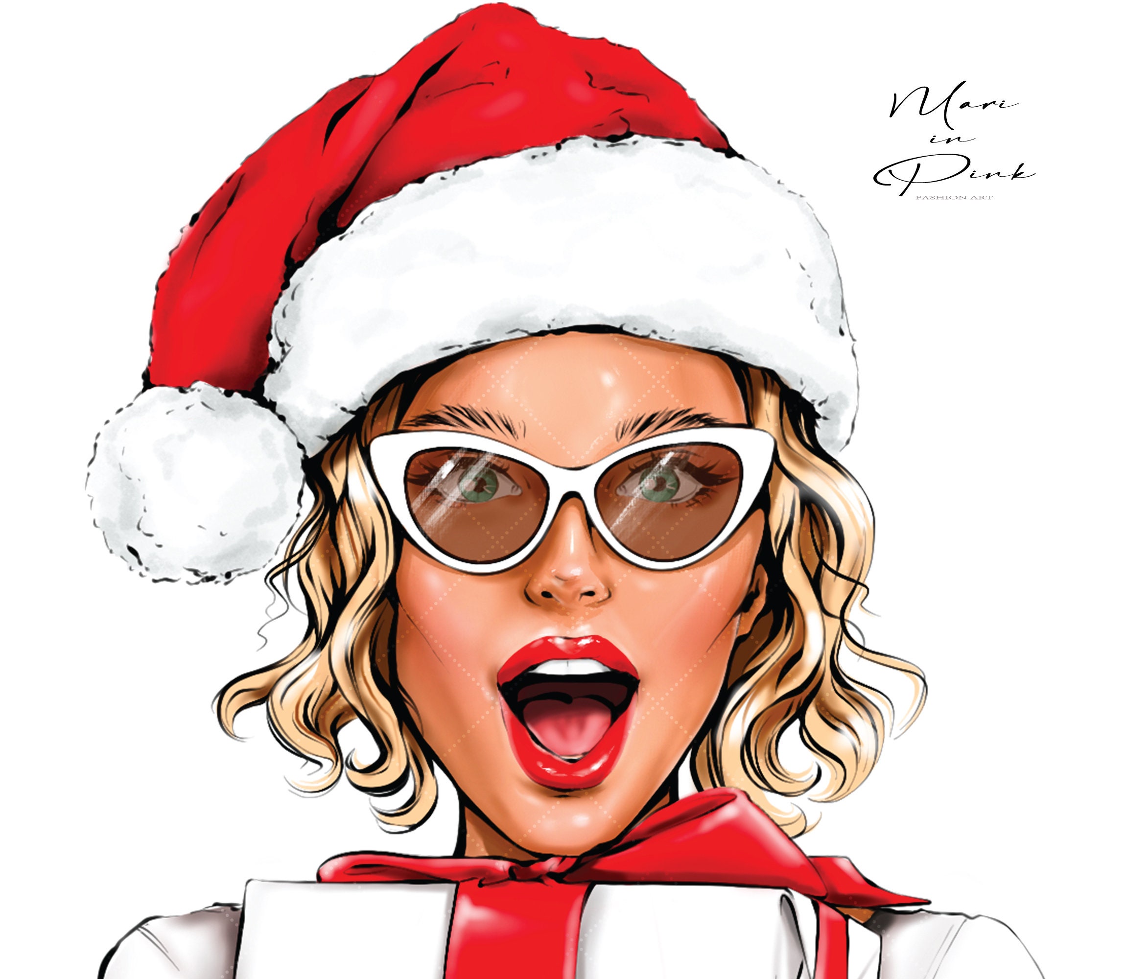 Christmas Clipart Woman in Santa Hat Winter Clipart New - Etsy