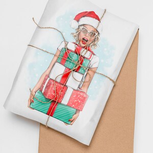 Christmas Clipart, Woman in Santa Hat, Winter Clipart, New Year Clipart ...