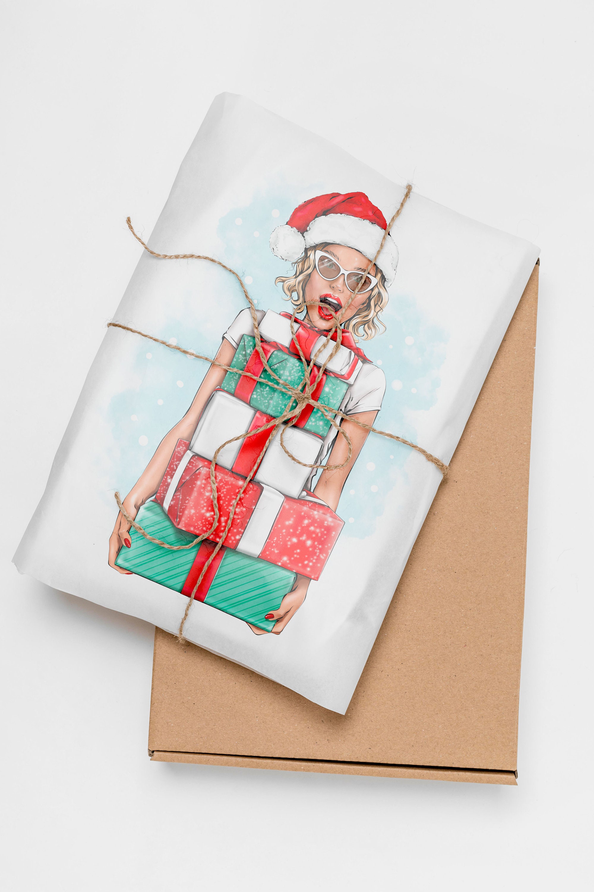 Christmas Clipart Woman in Santa Hat Winter Clipart New - Etsy