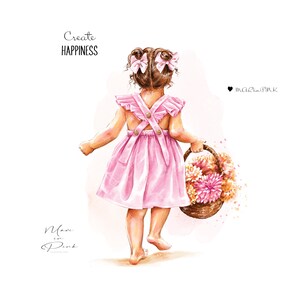 Little Girl Clipart, Watercolor Clipart, Girl With Flowers Clipart ...