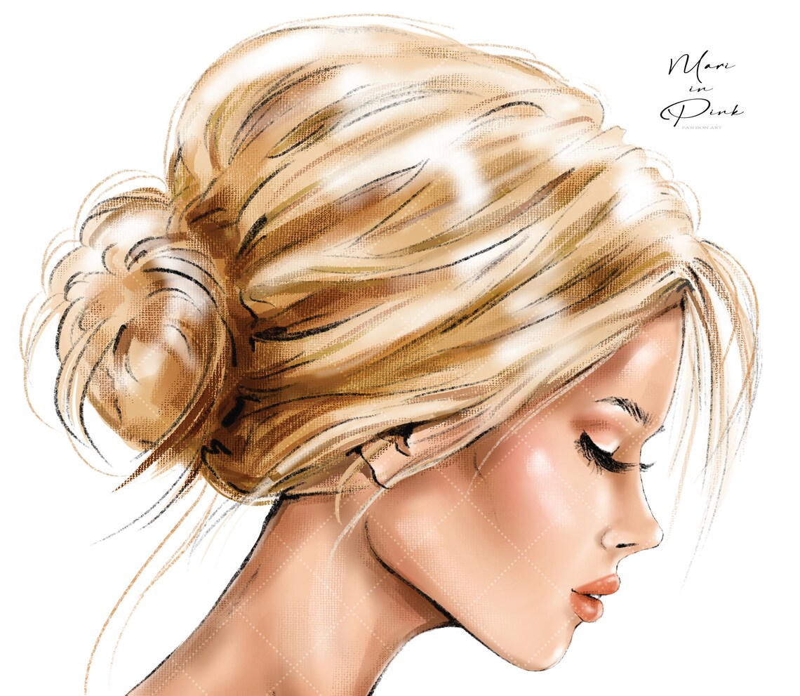 Fashion Girl Clipart, Blond Girl Clipart, Blond Hair Bun, Fashion ...