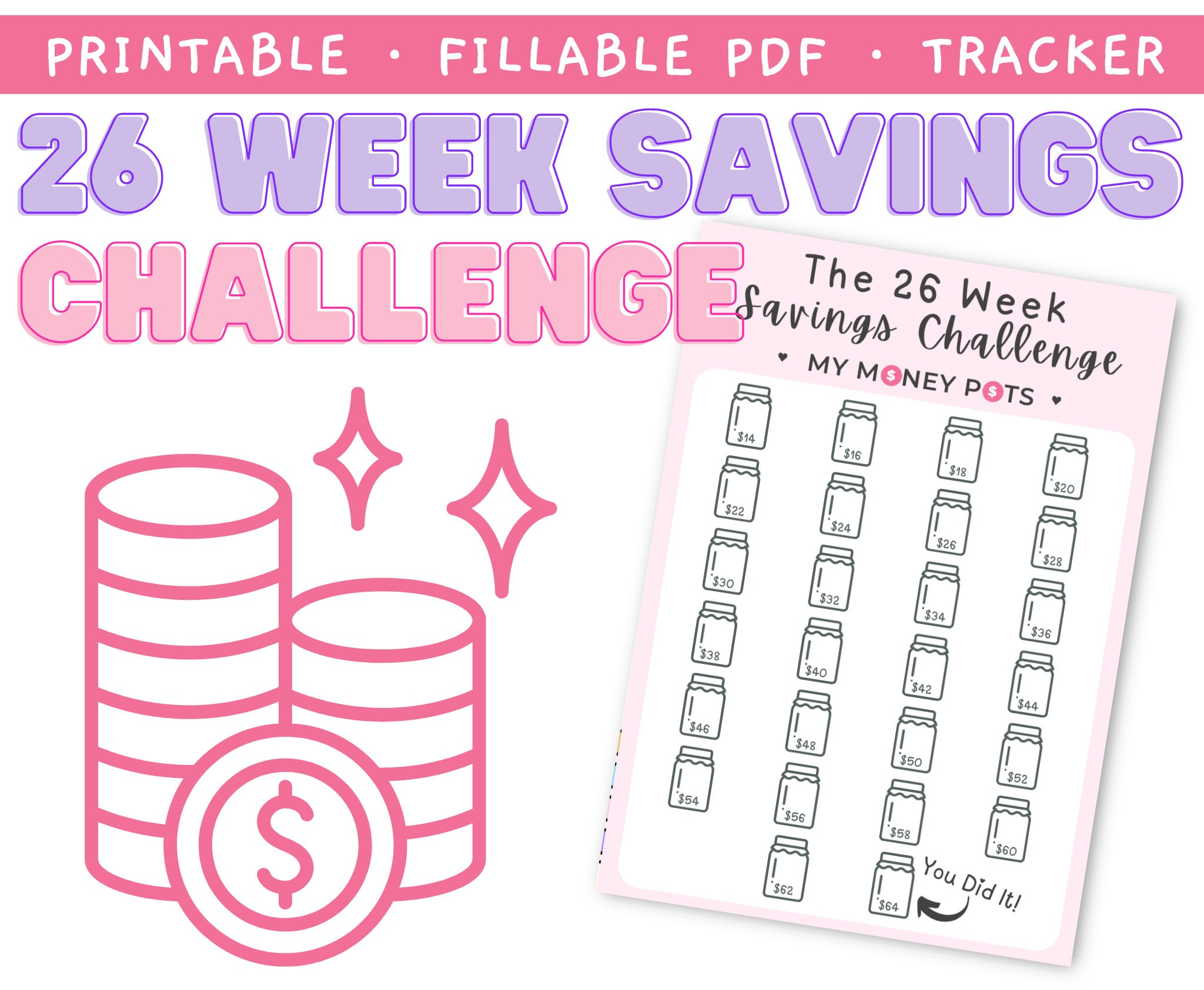 26 Week Savings Challenge 26 Week Savings Tracker 26 Week Savings ...