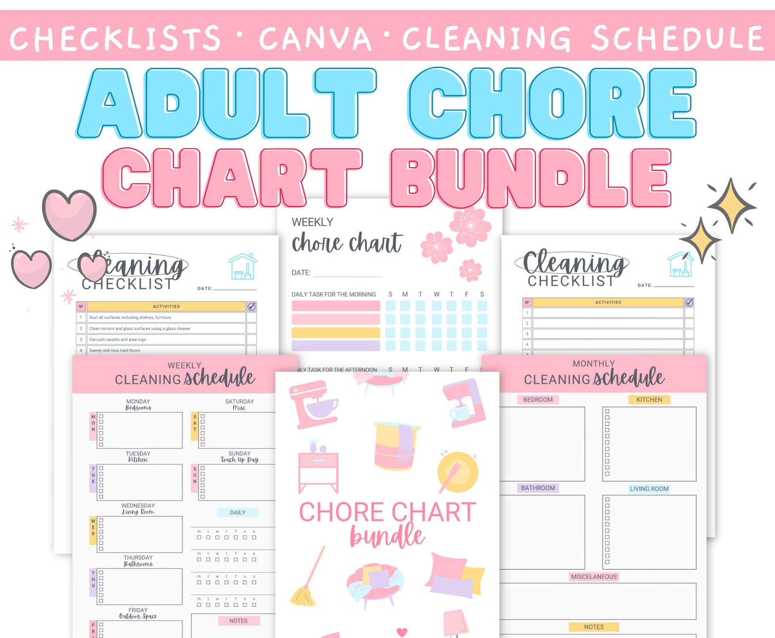 Adult Chore Chart Bundle Chore Chart for Adults Editable Cleaning ...