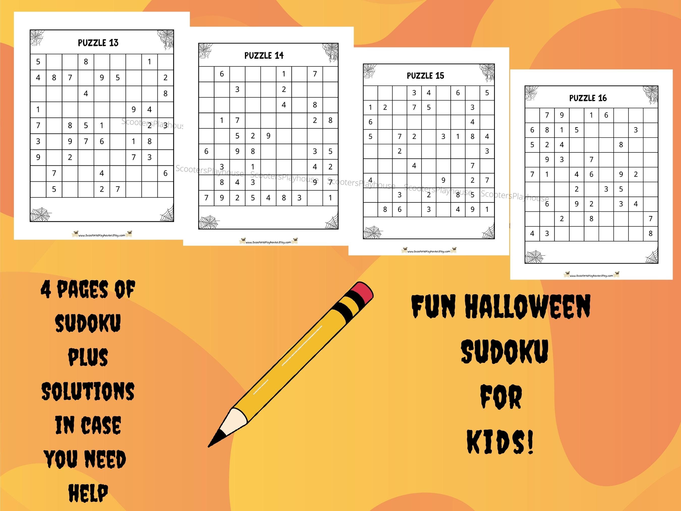 Sudoku Printable, Halloween Games Printable, Sudoku Puzzles, Kids ...