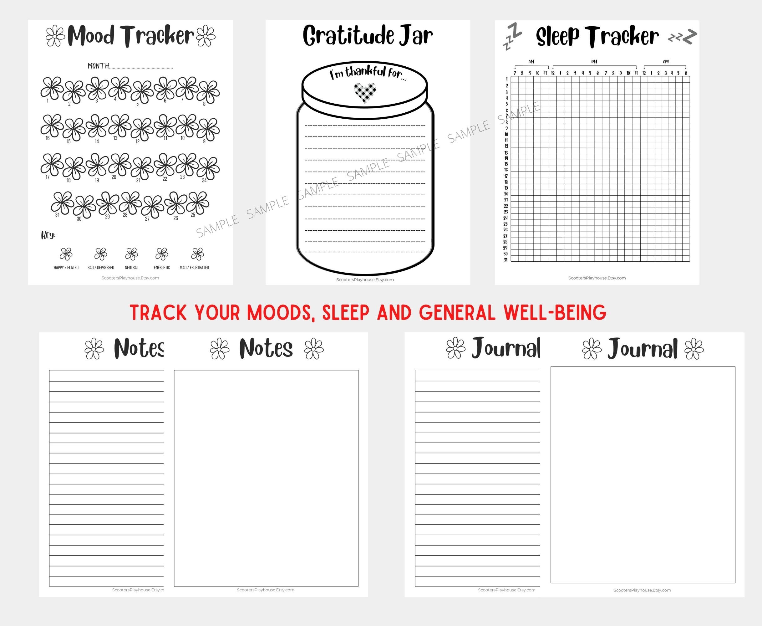 Mood Tracker, Minimalist Mood Tracker, US Standard, A4, Gratitude and ...