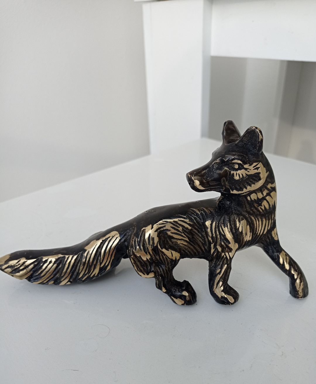 Cute Vintage Solid Brass Fox Figurine , Christmas Gift Brass Fox Statue ...