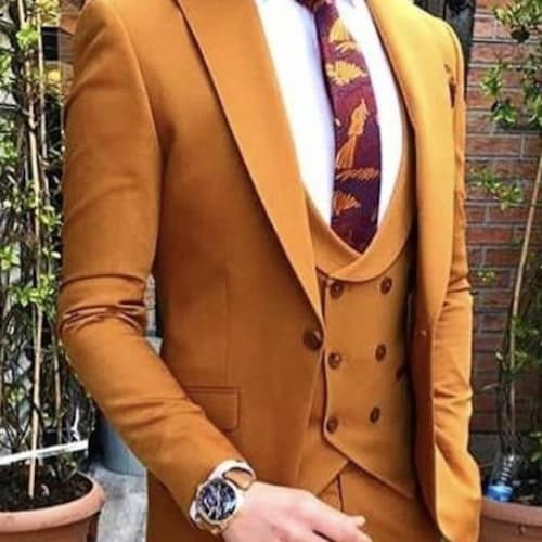 Men Suits Mustard 3 Piece Slim Fit Elegant Suits Formal Etsy