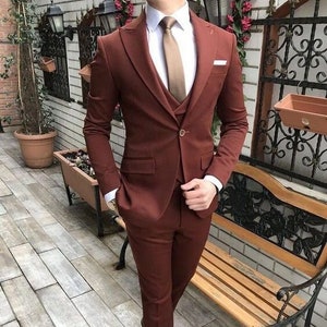 Men Suits Light Brown 3 Piece Slim Fit Elegant Suits Formal - Etsy