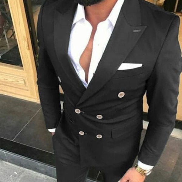 Double Breasted Black Suit - Etsy