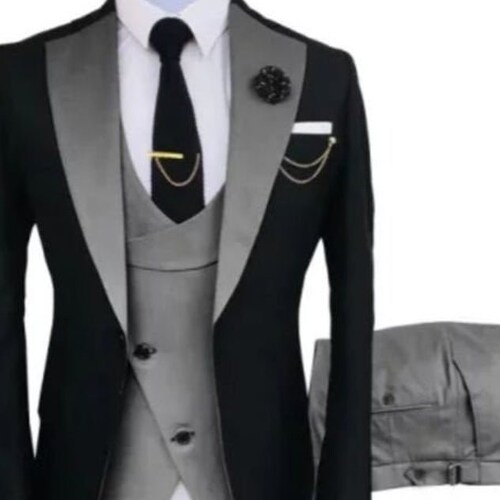 Men Suits Black 3 Piece Formal Fashion Slim Fit Wedding Suit Etsy
