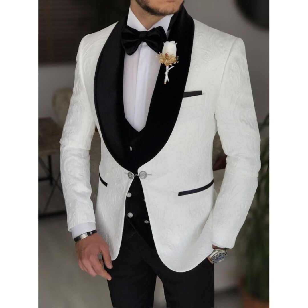 Luxury Designer Tuxedo Men Suits 3 Piece White Floral and - Etsy