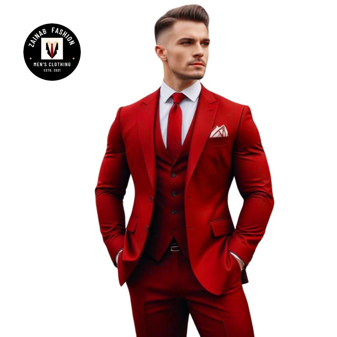 Men Suits Formal Elegant Stylish Red 3 Piece Suits for Men - Classic ...