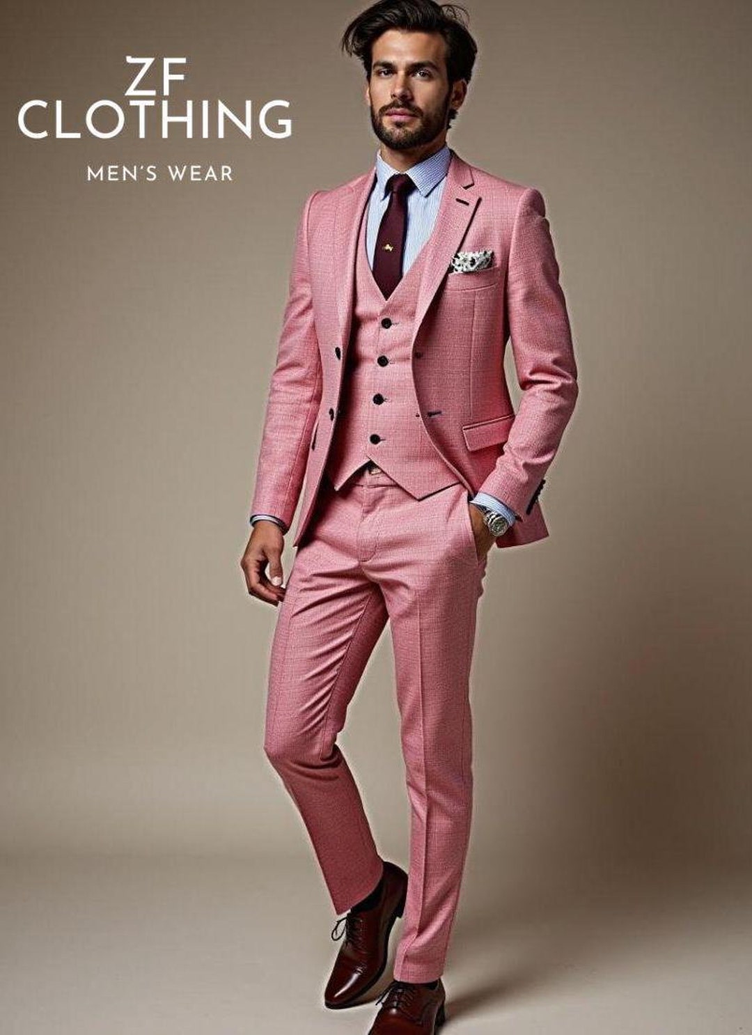 Men Linen Suits, Men Suits, Pink Linen 3 Piece Suits, Two Button Linen ...