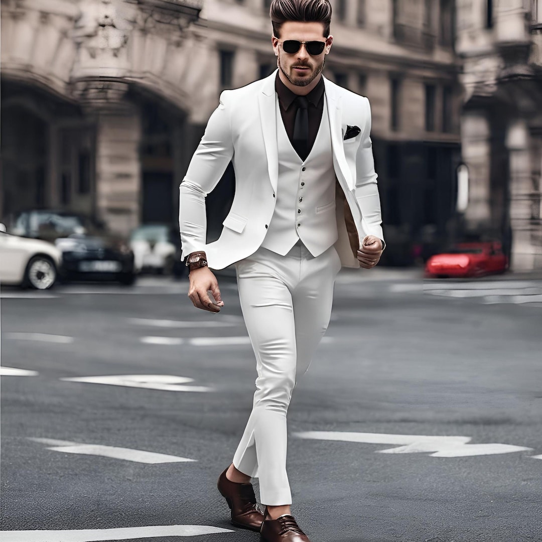 Luxury Designer Men Suits White 3 Piece Suit Groom Wedding Suits Formal ...