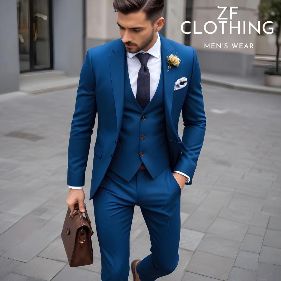 Men Suits- Designer -blue 3 Piece Suits -slim Fit Suit- Elegant Formal ...