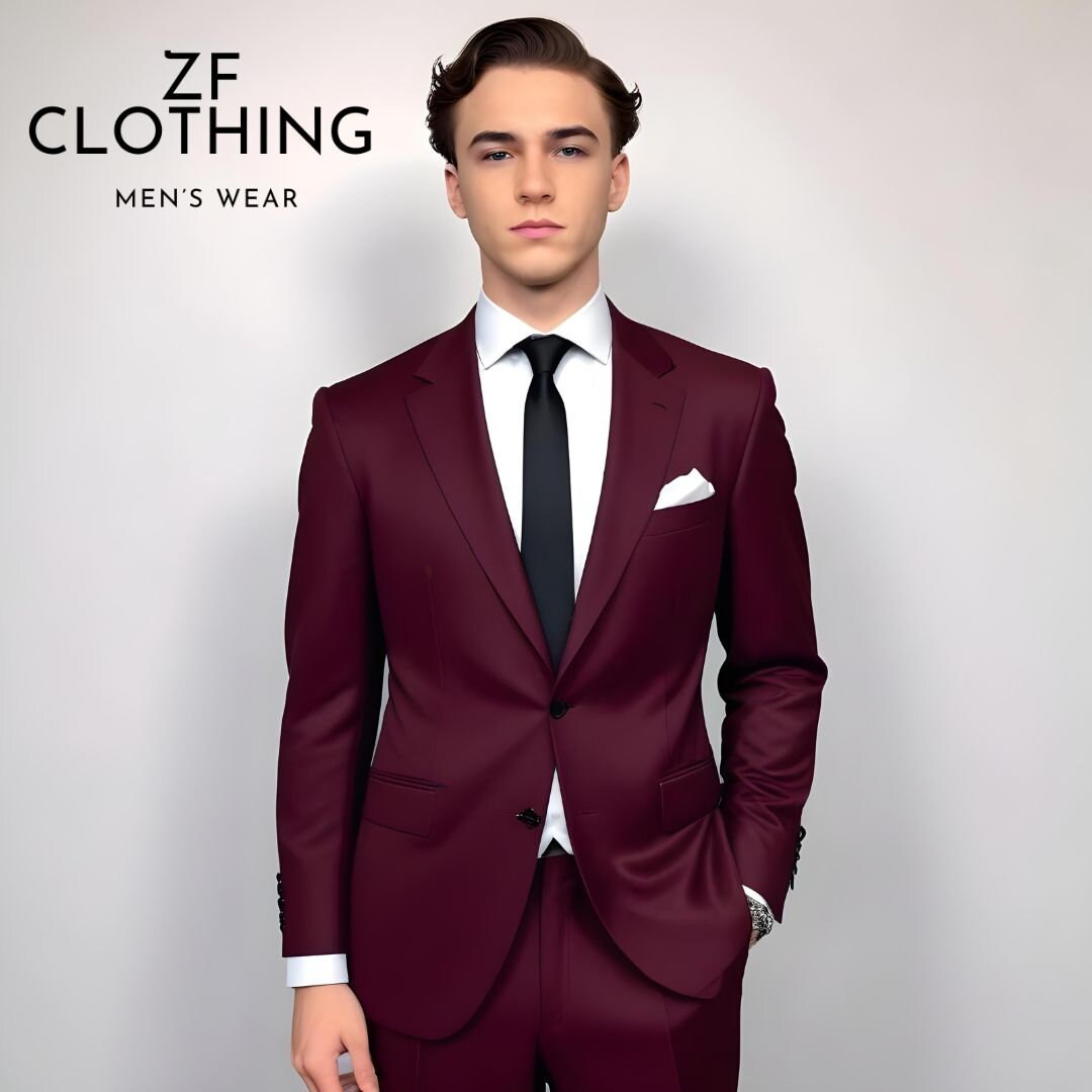 Men Suits 2 Piece , Burgundy Suits Men, Slim Fit Suits, Formal Fashion ...