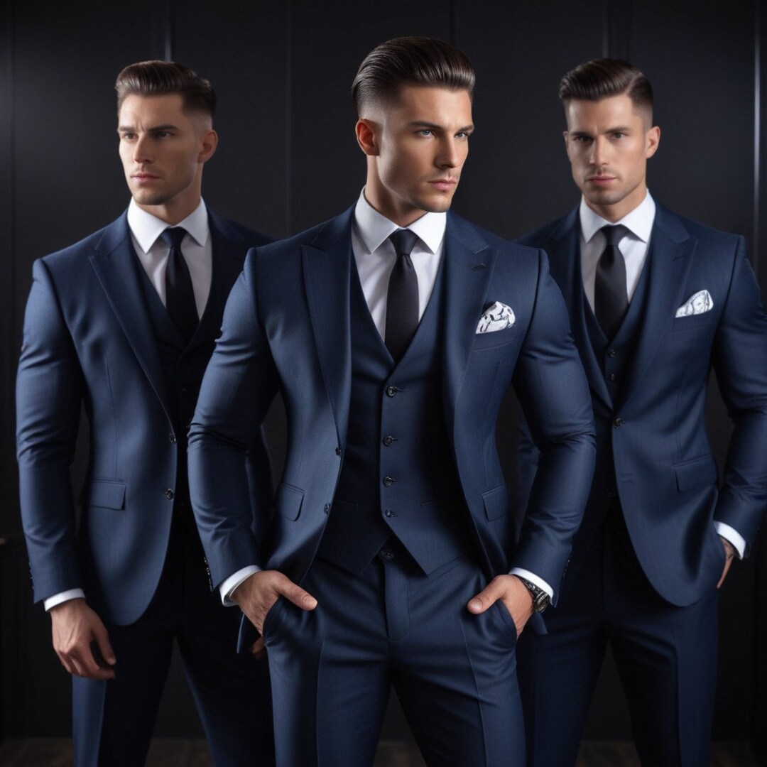 Formal Elegant Stylish Dark Navy Blue 3 Piece Suits for Men - Classic ...