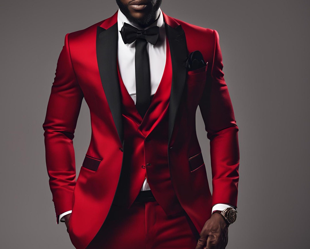 Red and Black Tuxedo: Slim Fit 3-piece Wedding Suit - Etsy