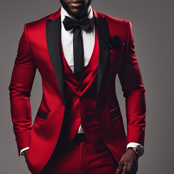 Mens Black and Red Suits - Etsy