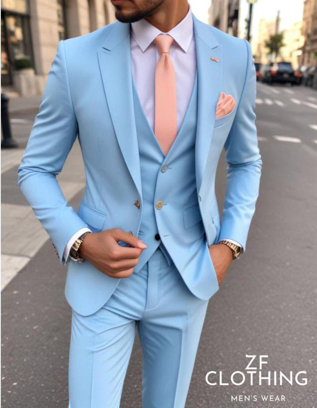 Men's Sky Blue 3 Piece Suits for Men - Classic Formal Attire- Prom ...