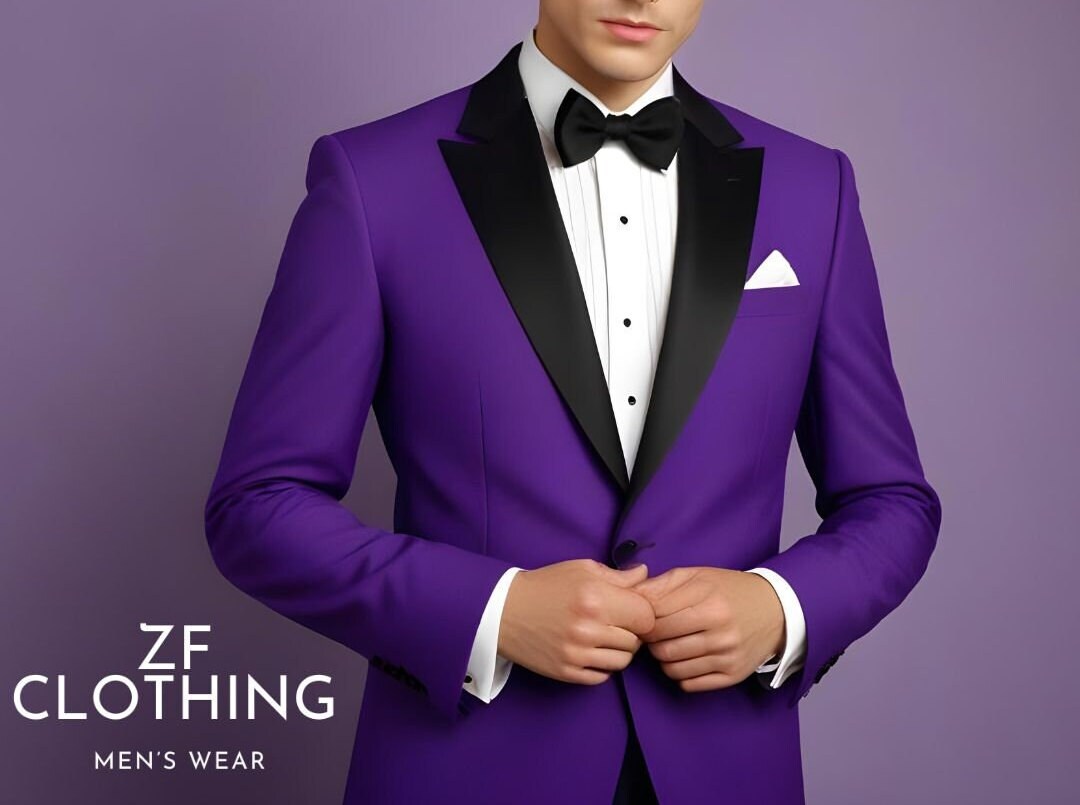 Men Suits Elegant Stylish Purple and Black 2 Piece Tuxedo for Men ...