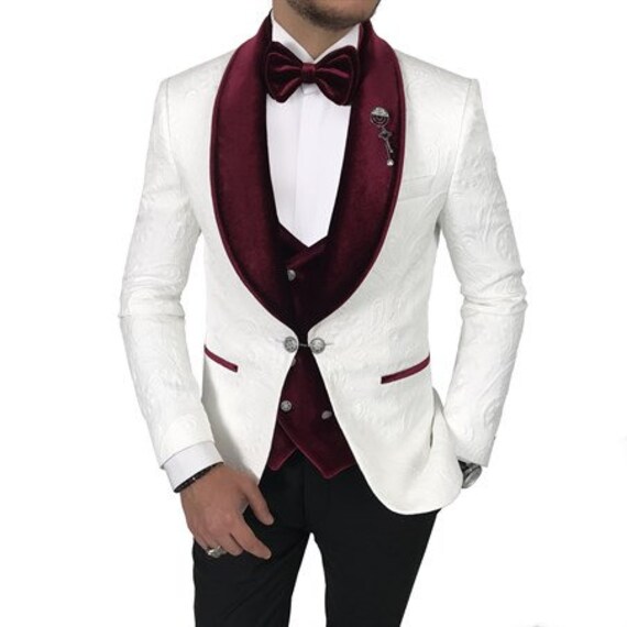 White And Red Tuxedo Wedding