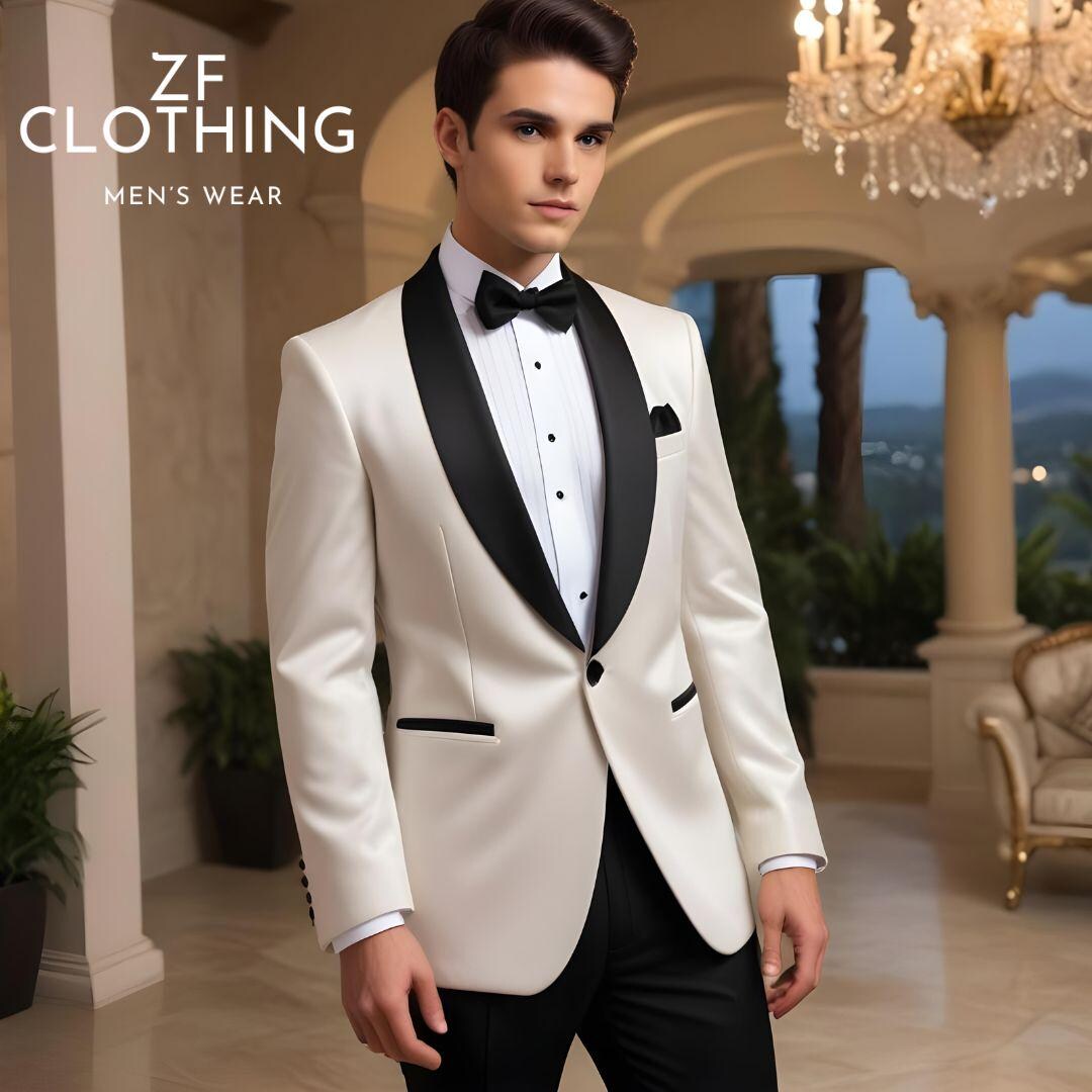 Men's Ivory Tuxedo Jacket: Black Lapel Prom Coat - Etsy