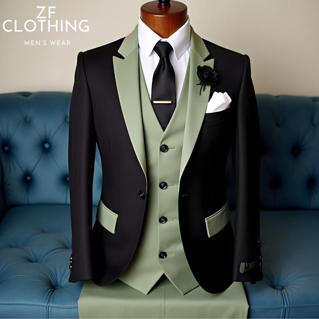 Black and Sage Green Luxury 3-piece Suit: Wedding, Party, Prom Elegant ...