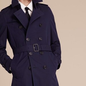 Men Trench Coat Dark Blue Double Breasted Style Slim Fit Party Wear ...