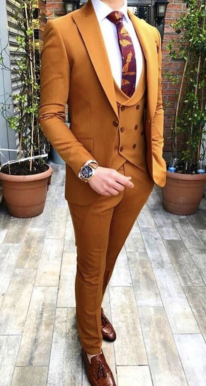 Men Suits Mustard 3 Piece Slim Fit Elegant Suits Formal Etsy