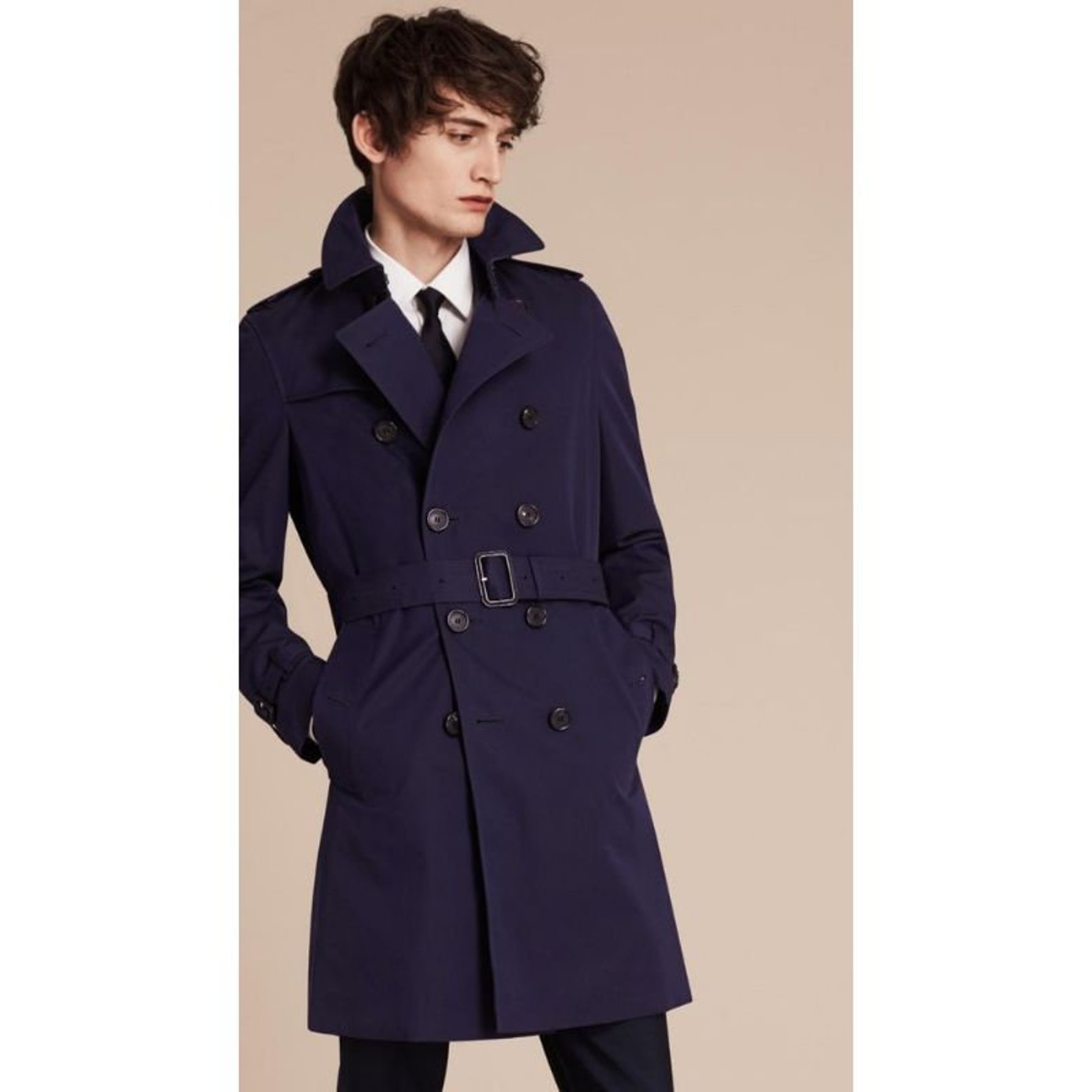 Men Trench Coat Dark Blue Double Breasted Style Slim Fit Party - Etsy