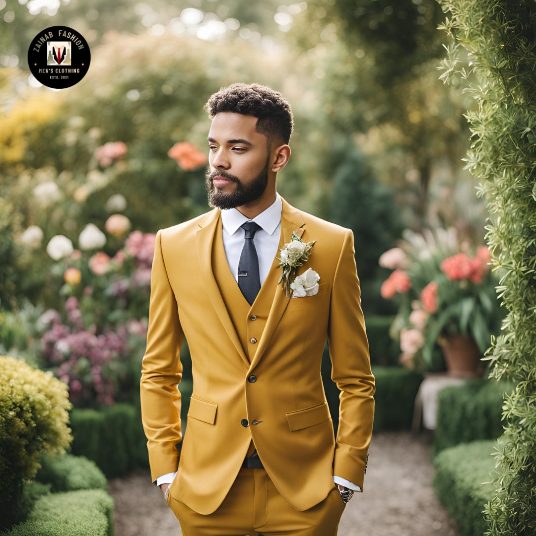 Modern Designer Mustard 3 Piece Suit for Men - Stylish, Tailored, and ...